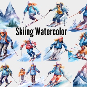 Skiing Watercolor Clipart, Winter Sports Images, Ski Clipart, Skier ...