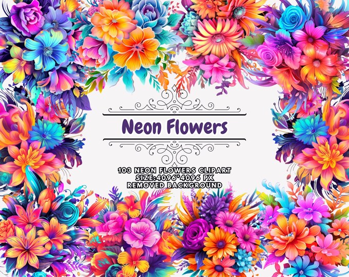Flower Clipart Clip Art, Bright Flowers, Retro Vintage Flowers, Floral ...