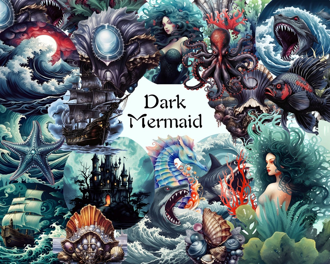 Dark Mermaid Clipart, Gothic Mermaid Girls, Fantasy Mermaid Graphics ...