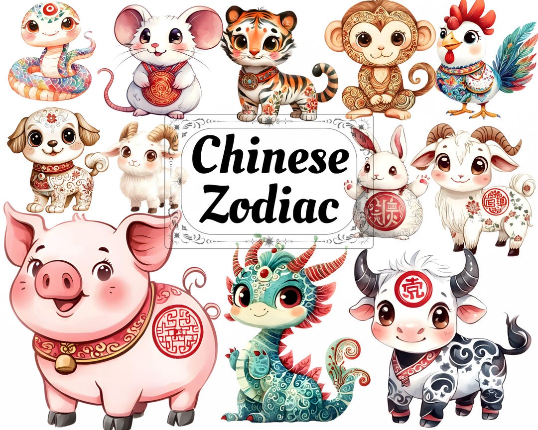 Watercolor Cute Chinese Zodiac Clipart PNG, Zodiac Animals PNG, Chinese ...
