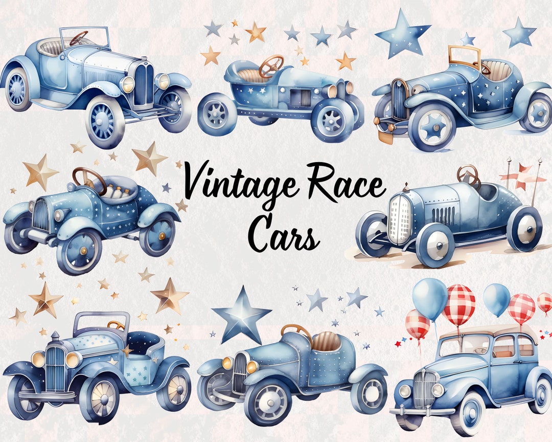 Vintage Rennauto Clipart Bundle, charmantes Set klassische Rennautos ...