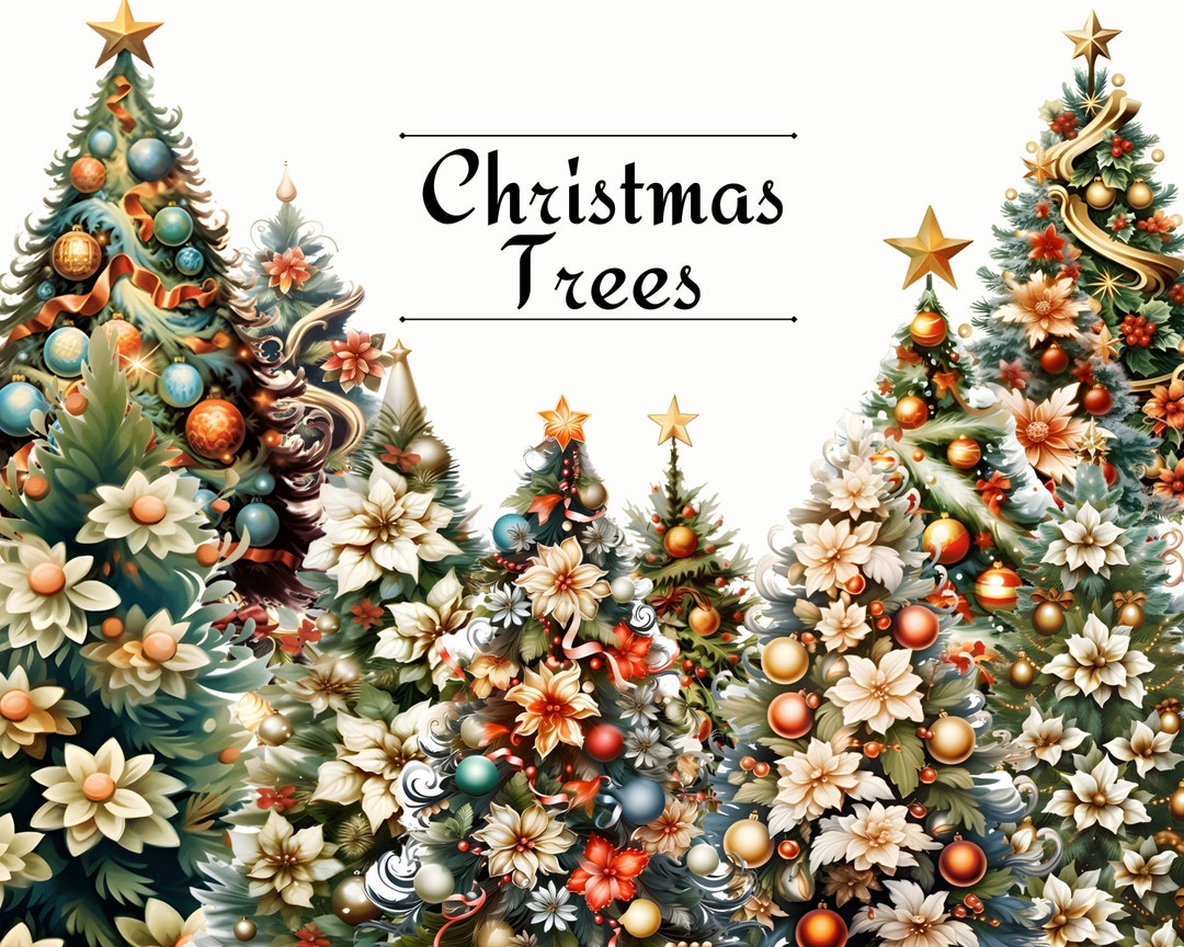 Christmas Trees Clipart - Holiday Tree Illustrations, Festive Christmas ...