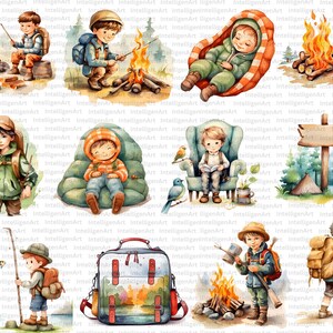 Kids Camping Watercolor Clipart, Cute Camper PNG, Children's Activities ...
