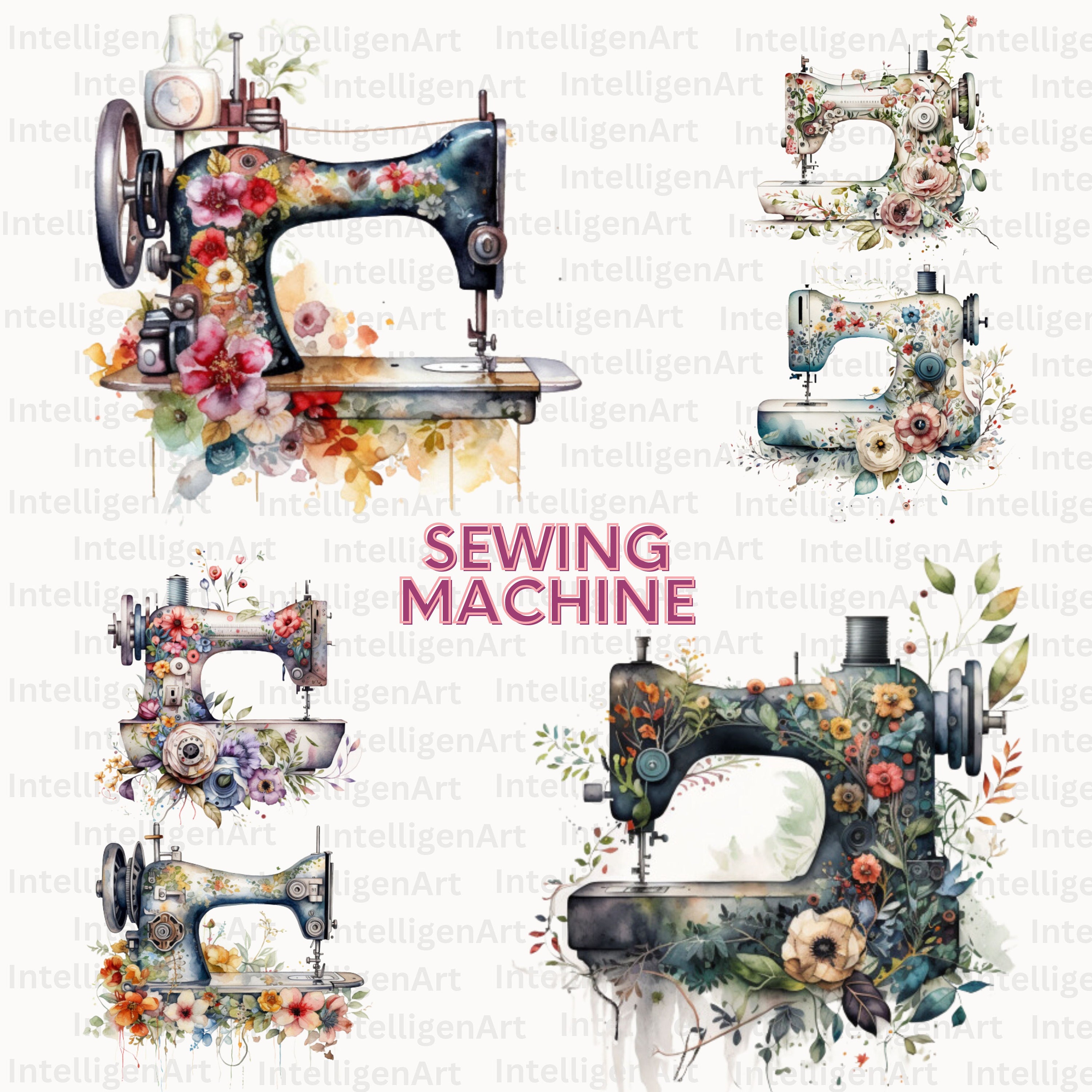 15 Sewing Machine Watercolor JPG High Quality Portraits - Etsy