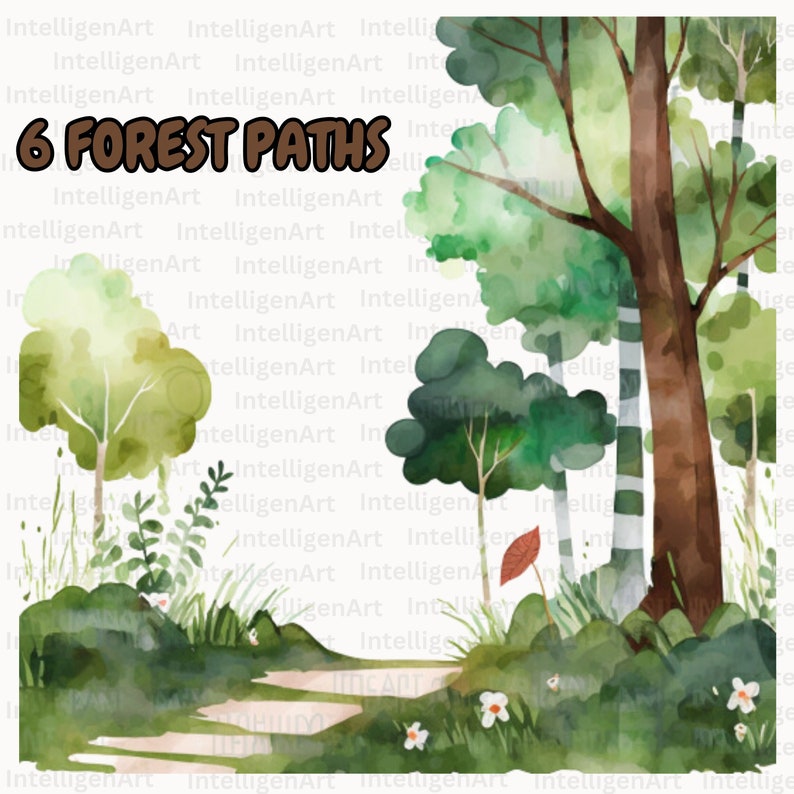Watercolor Forest Path Clipart Woodland Trail and Trees - Etsy