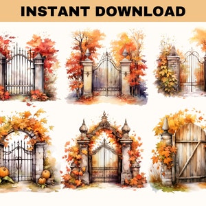 Garden Gates Clipart - Autumn Fence Clipart, Fall Gate Clipart, Garden ...