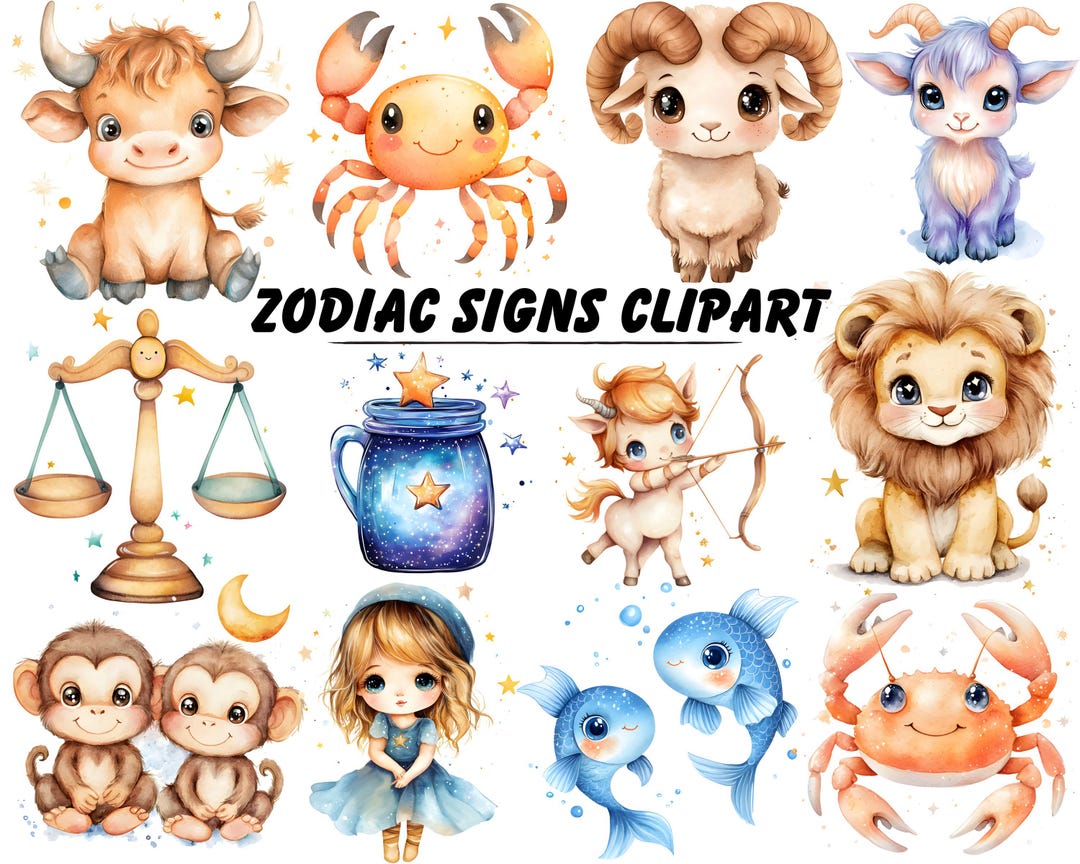 Zodiac Signs Clipart, Baby Astrology Clipart, Astrological Watercolor ...