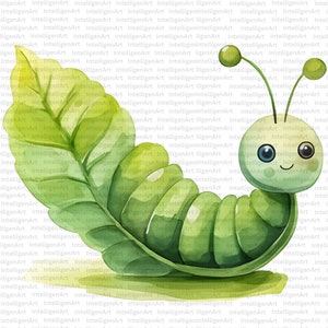 Cute Worm Watercolor Clipart, Watercolor Caterpillar Clipart, Green ...