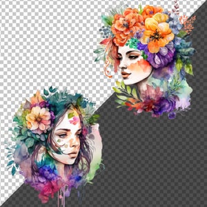Watercolor Woman Clipart, Flower Faces Clip Art Bundle Beautiful Girls ...