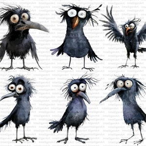 Funny Crows Clipart, Cute Caricature Birds Clipart, Raven Illustrations ...