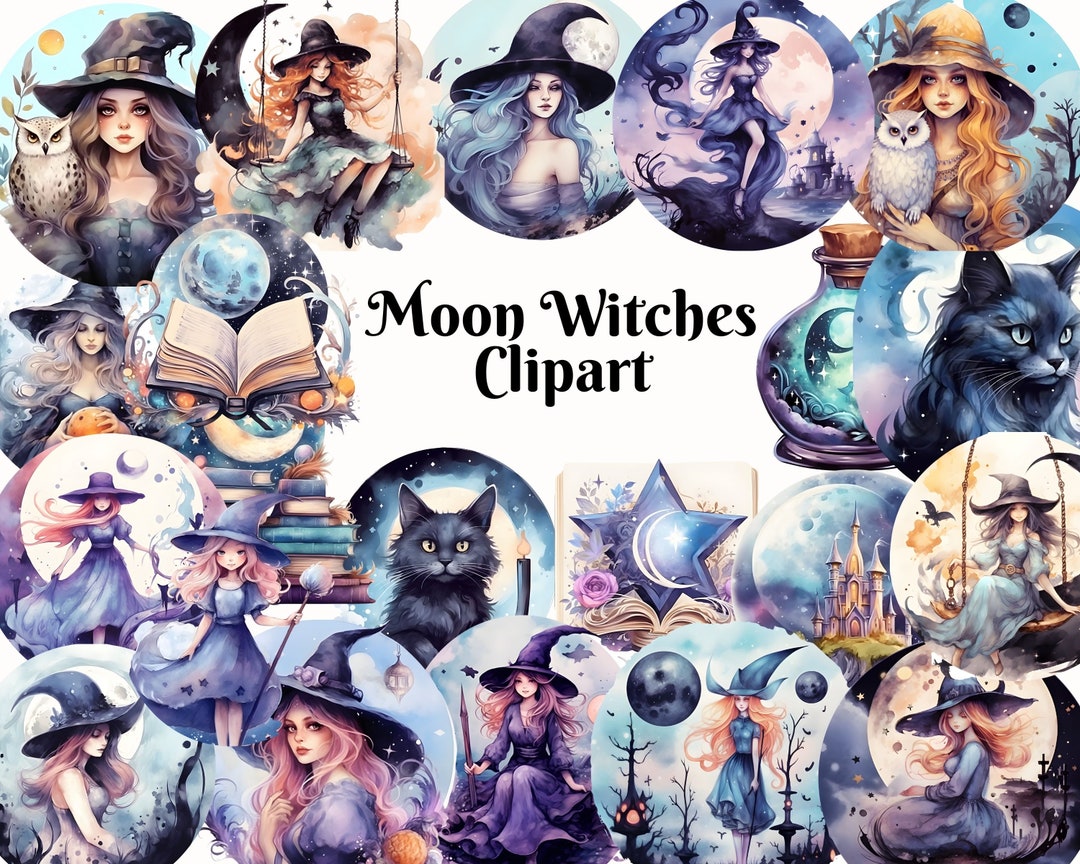 Moon Witches Clipart 150 Magical Fairytale Clipart, Witchcraft Clipart ...