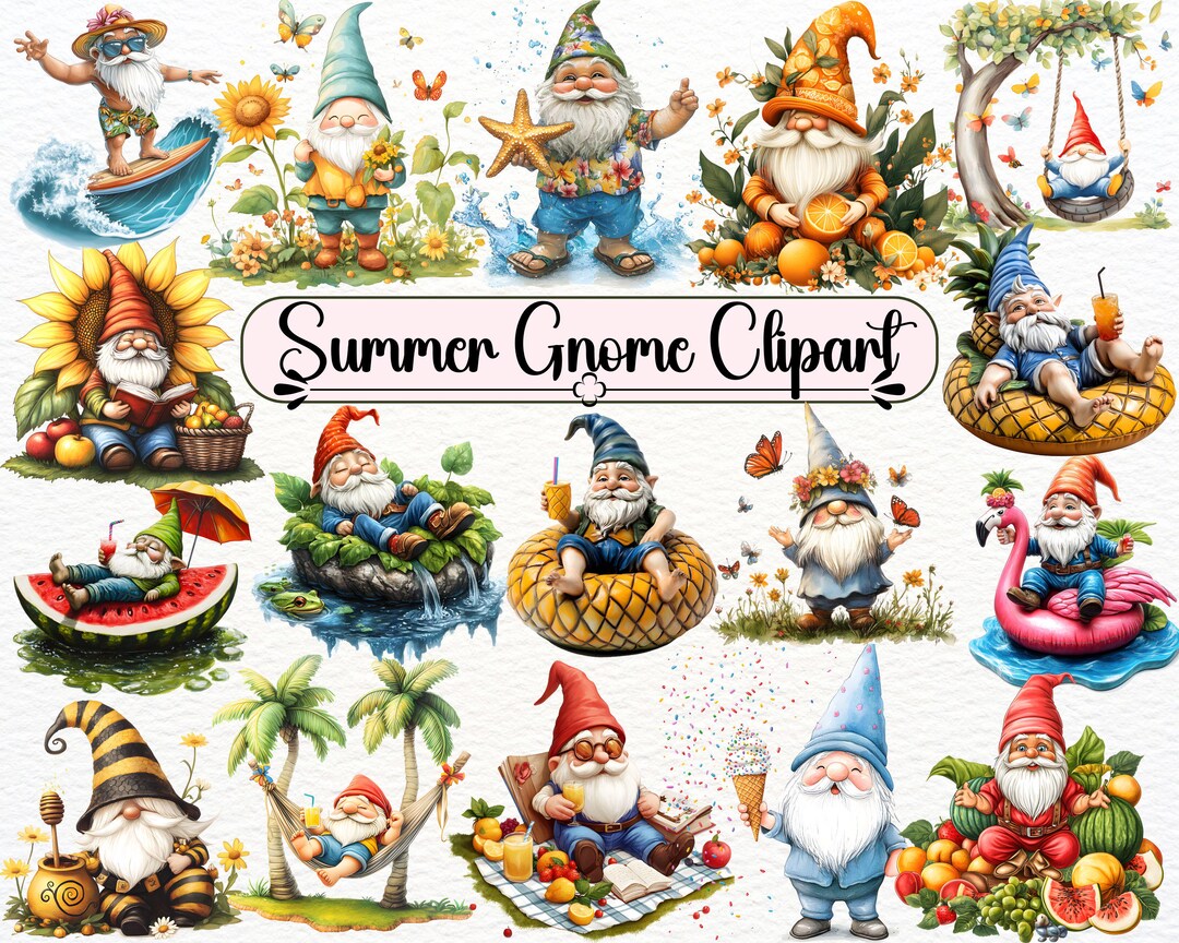 Summer Gnome Clipart, Vibrant Summer Beach Gnome Png, Colorful Nature ...
