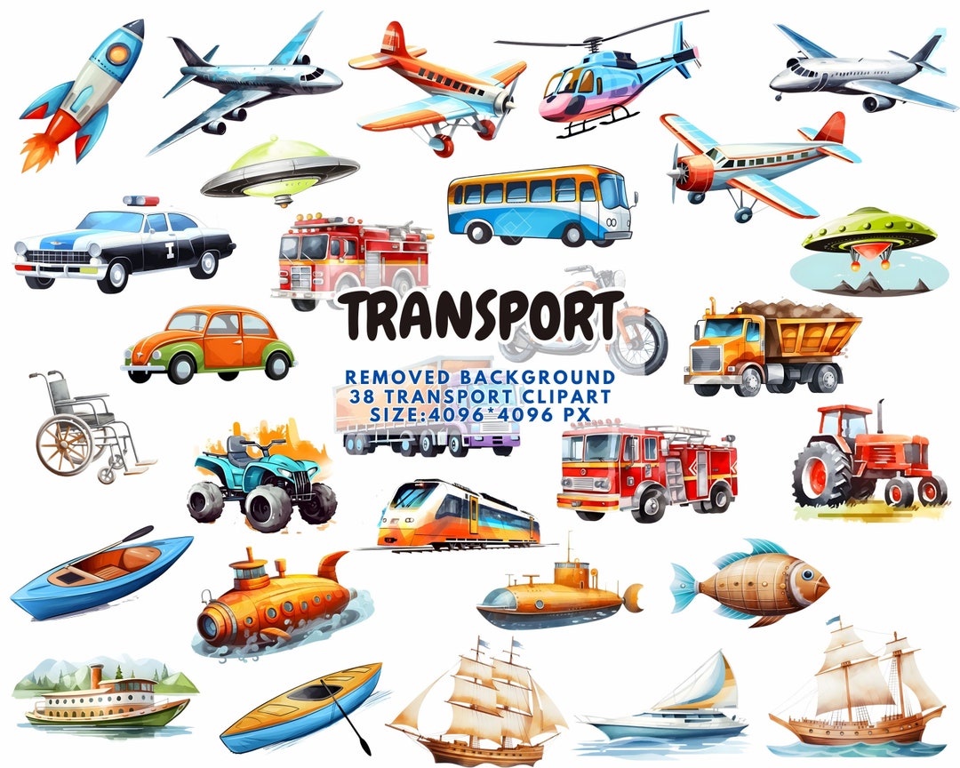 Watercolor Transportation Clipart - Vehicles Clipart, City Transport ...