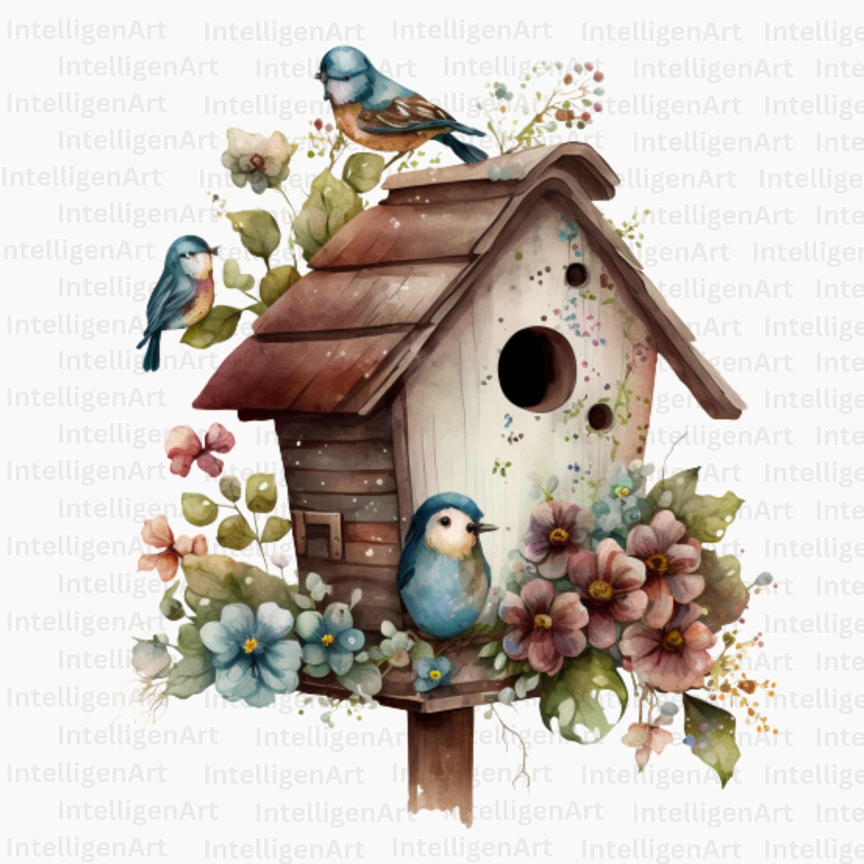 Watercolor Bird Houses Clipart Set Cute Springtime Blossoms - Etsy Canada