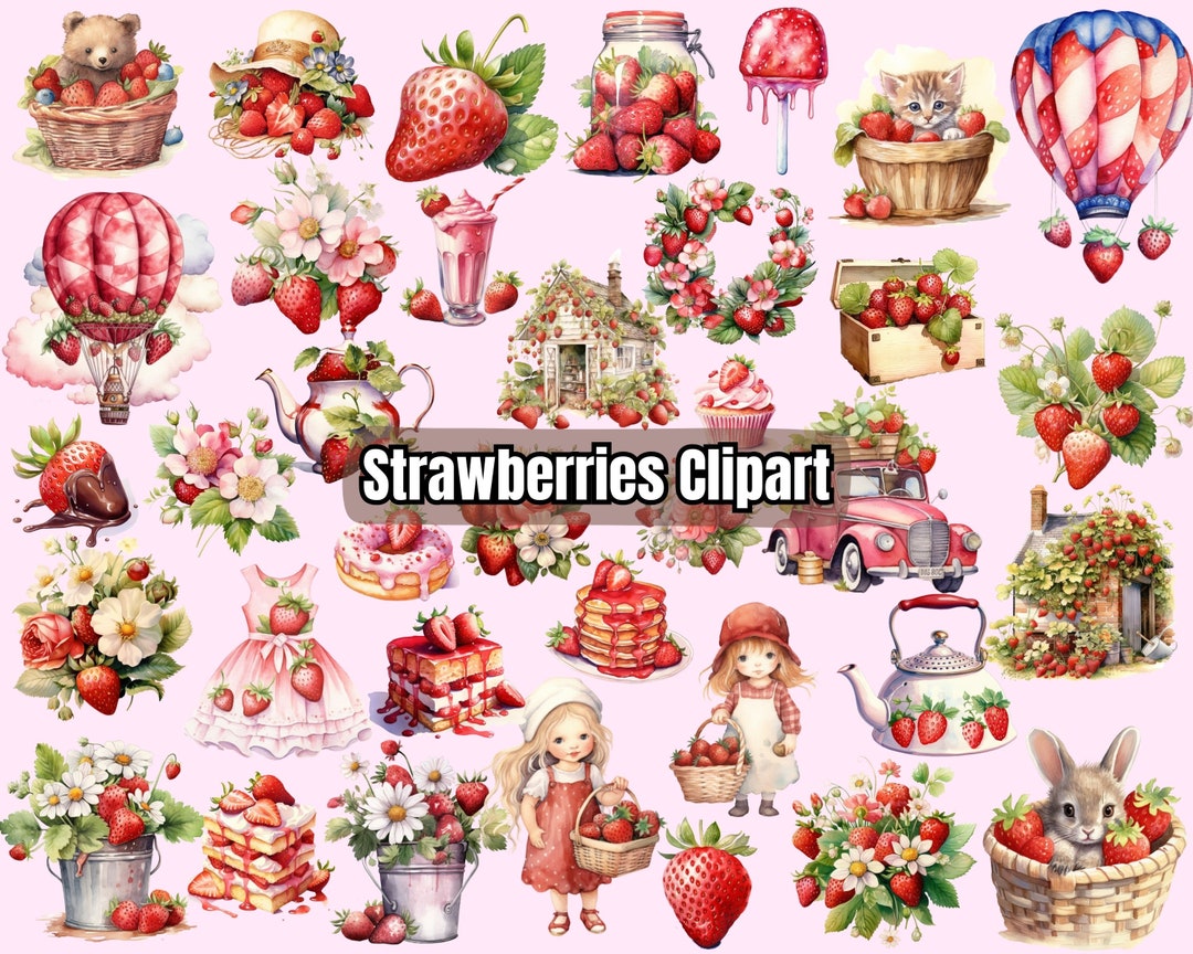 Watercolor Strawberry Clipart Bundle-sublimation Illustrations for ...