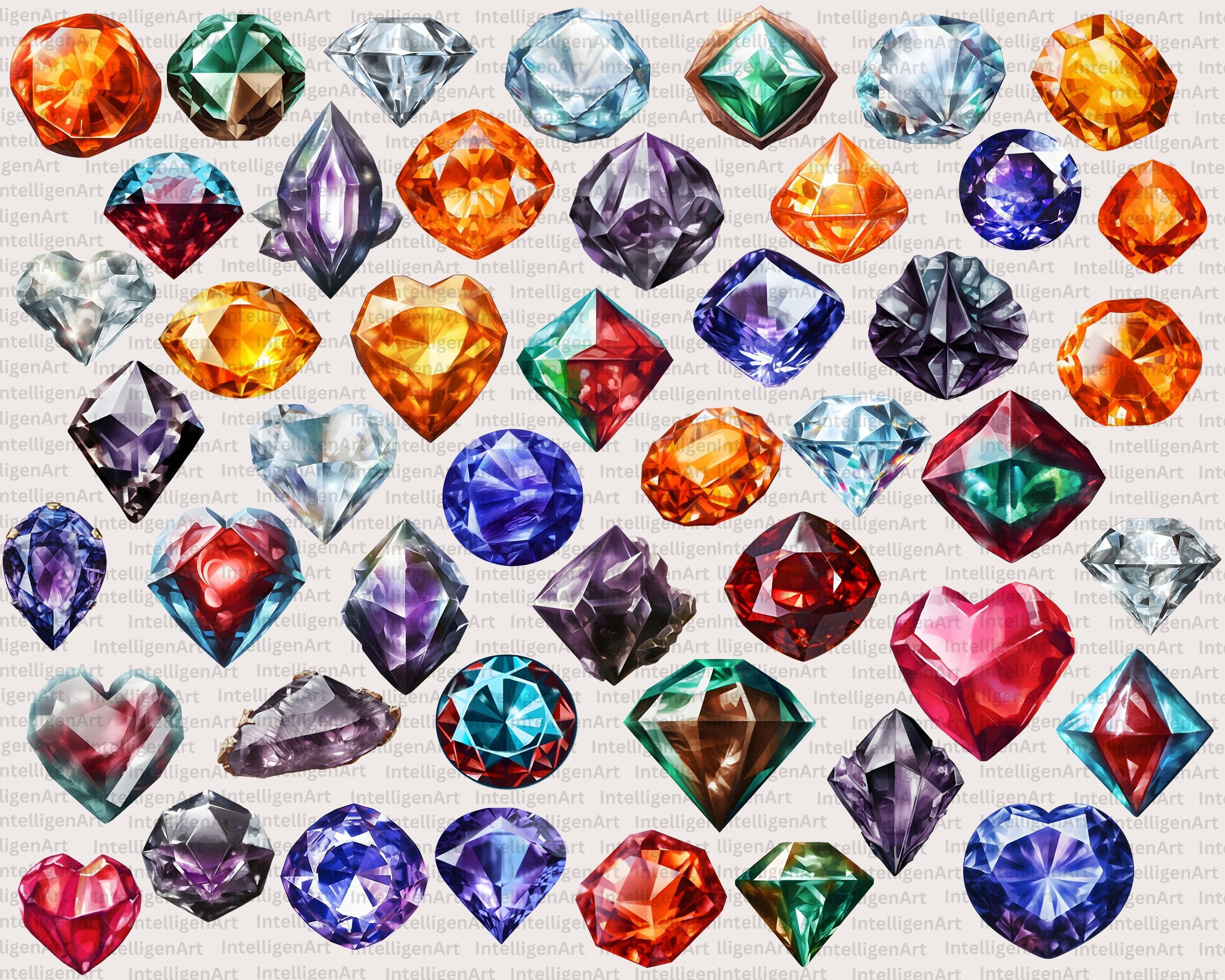 Watercolor Gemstones Clipart PNG Rocks and Crystals Clipart - Etsy