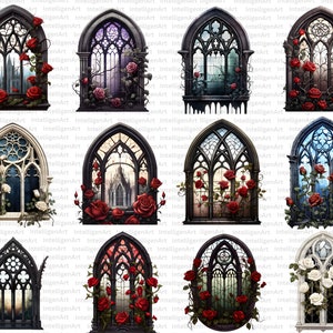 Gothic Windows Clipart, Dark Fantasy Clipart, Gothic Fantasy Window ...