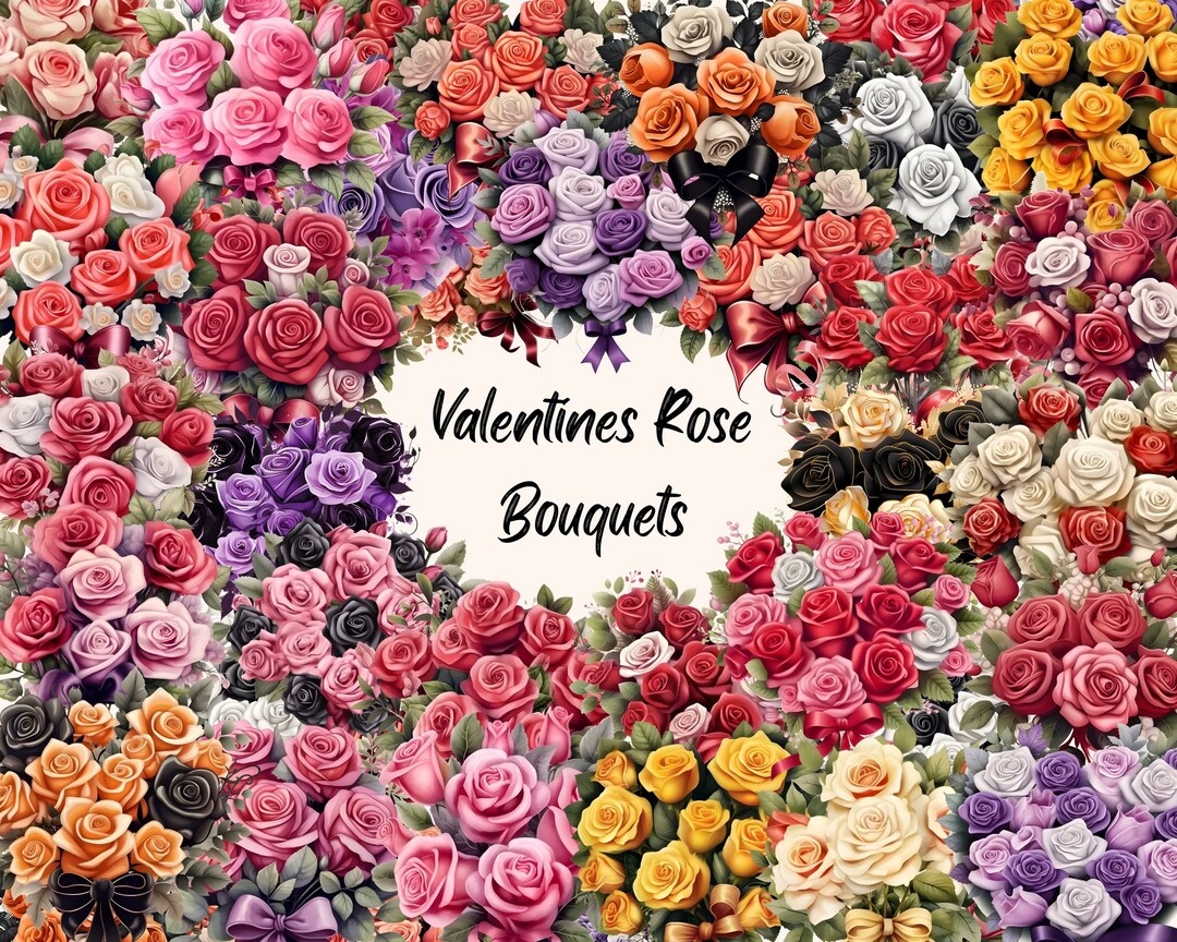 Valentines Rose Bouquets Clipart - Valentines Flowers PNG, Valentine's ...
