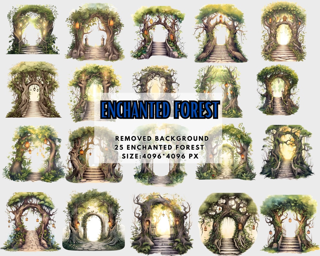 Enchanted Forest Clipart PNG -watercolor Vines, Fairy Garden, Magical ...