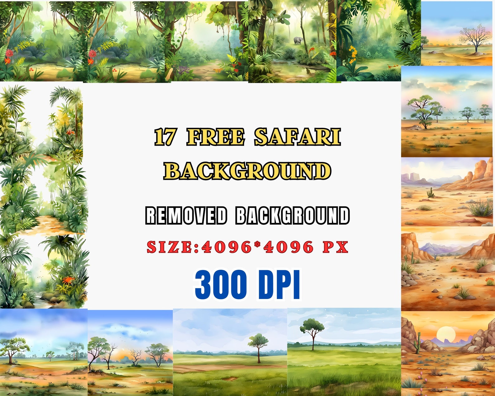 Safari Animals Clipart PNG Watercolor Safari Clip Art Decal - Etsy