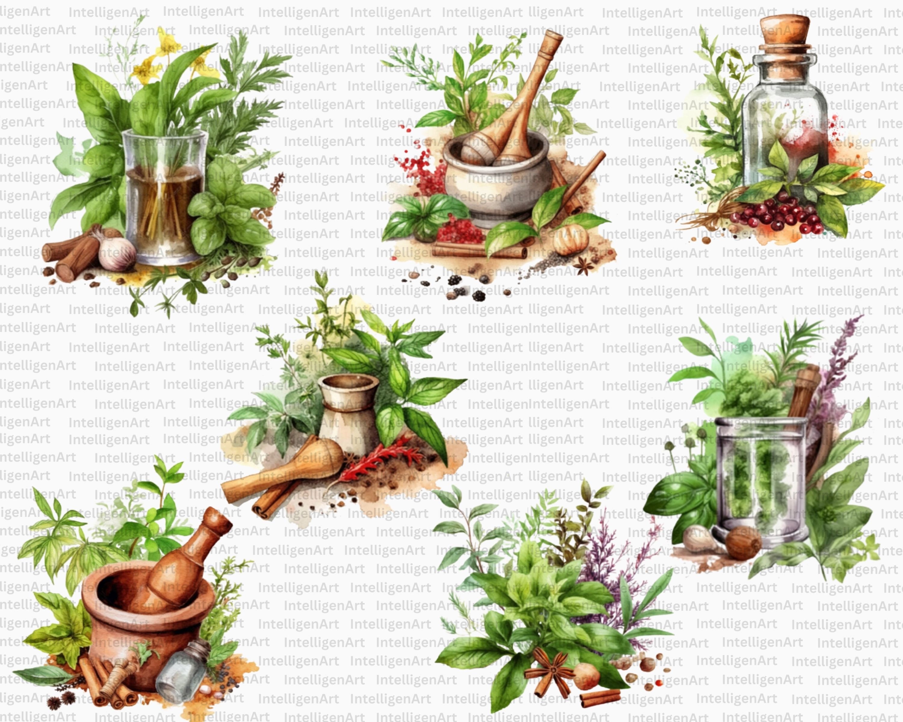 Herbs & Spices Clipart Watercolor Herbs Cooking Seasoning - Etsy