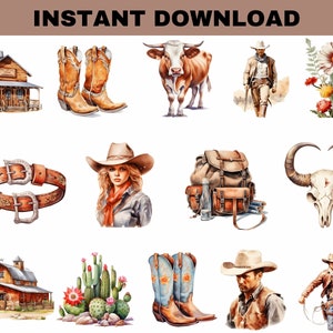 Western Watercolor Clipart, 150+ Wild West Designs, Cowboy Clipart ...