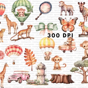 Safari Clipart 100 Cute Animals PNG, Pink Baby Animals Clipart, Baby ...