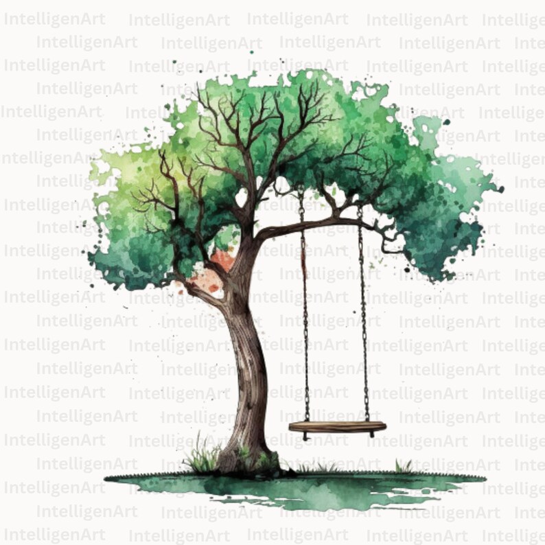 Watercolor Tree Swing Clipart Bundle Fairytale Spring Trees - Etsy