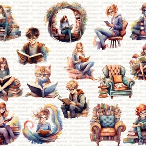 Bookworms Clipart - Book Lover Clipart, Watercolor Book Illustrations ...