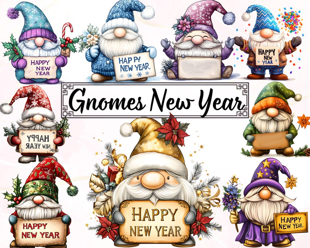 New Year Gnomes Clipart, Party Gnomes, Festive New Year Celebration ...