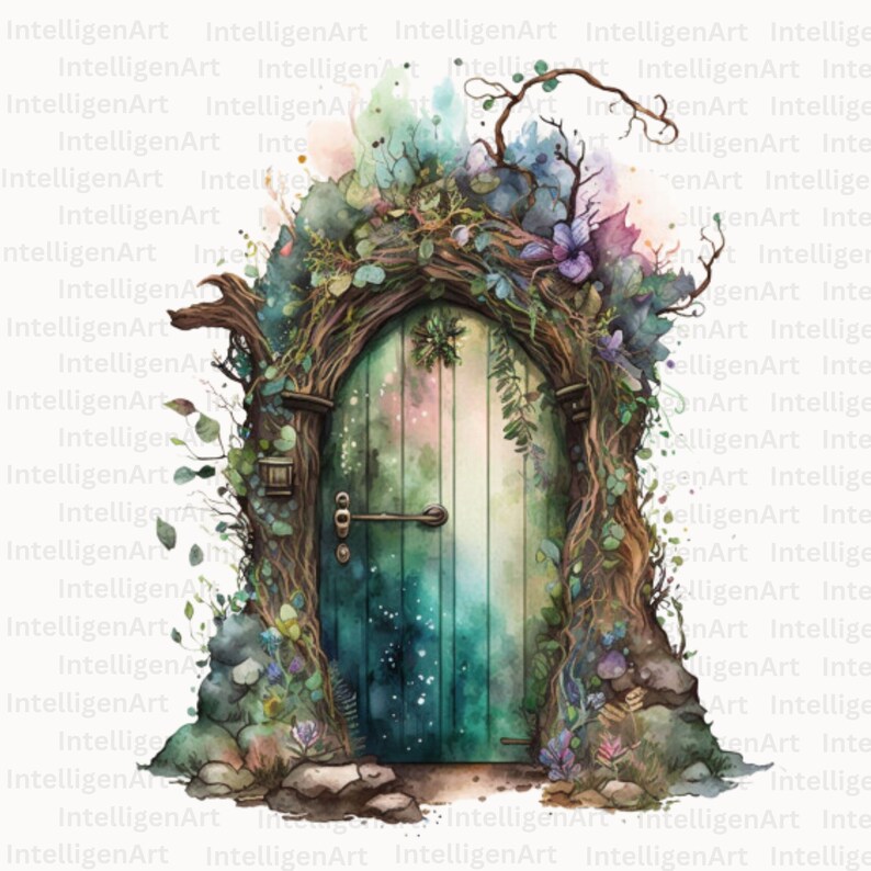Watercolor Forest Fairy Door Clipart PNG Bundle Fantasy Magic - Etsy