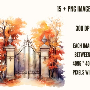 Garden Gates Clipart - Autumn Fence Clipart, Fall Gate Clipart, Garden ...