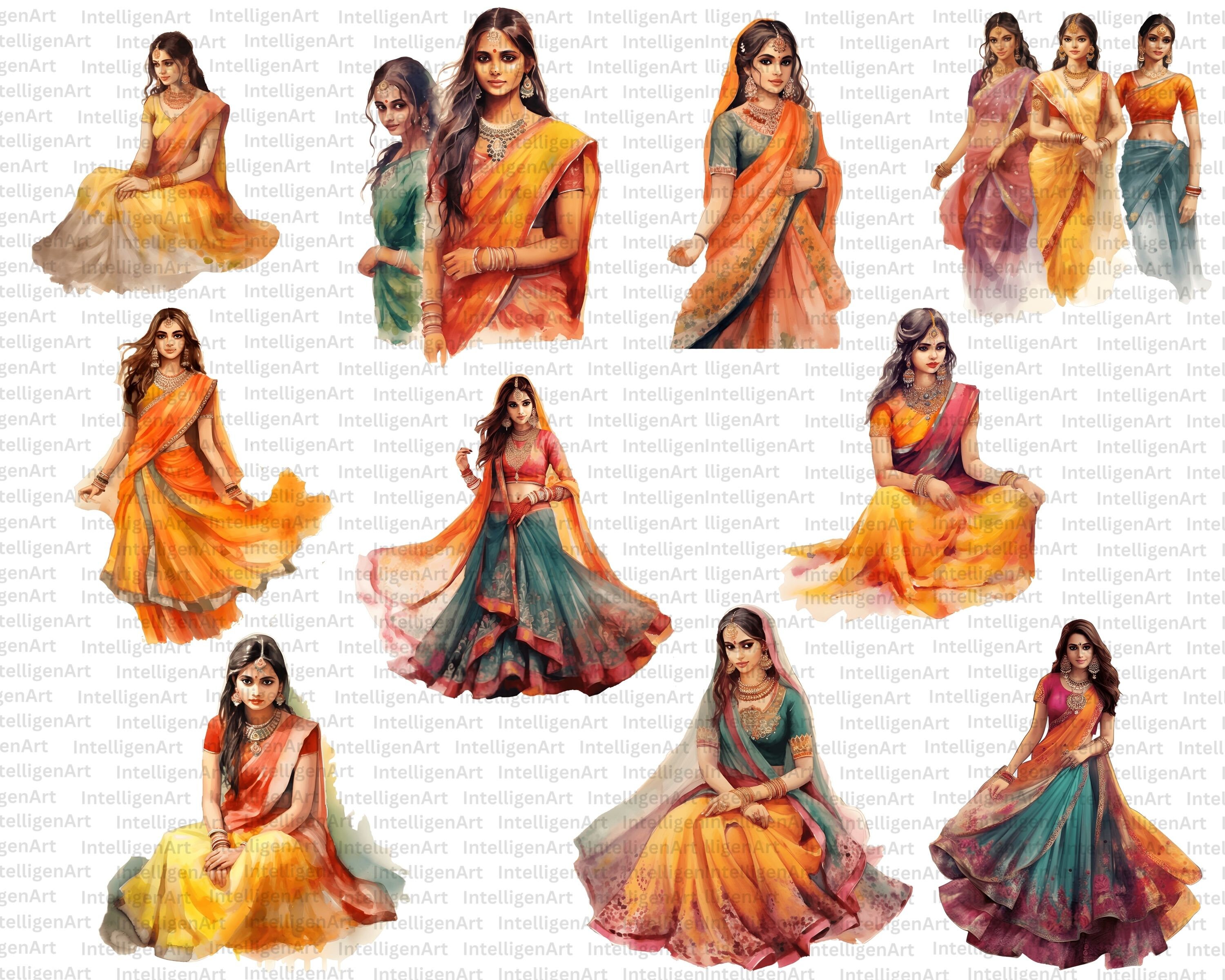 Indian Girl Clipart Fashion Women Clipart Saree Clipart - Etsy