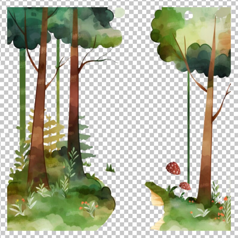 Watercolor Forest Path Clipart Woodland Trail and Trees - Etsy