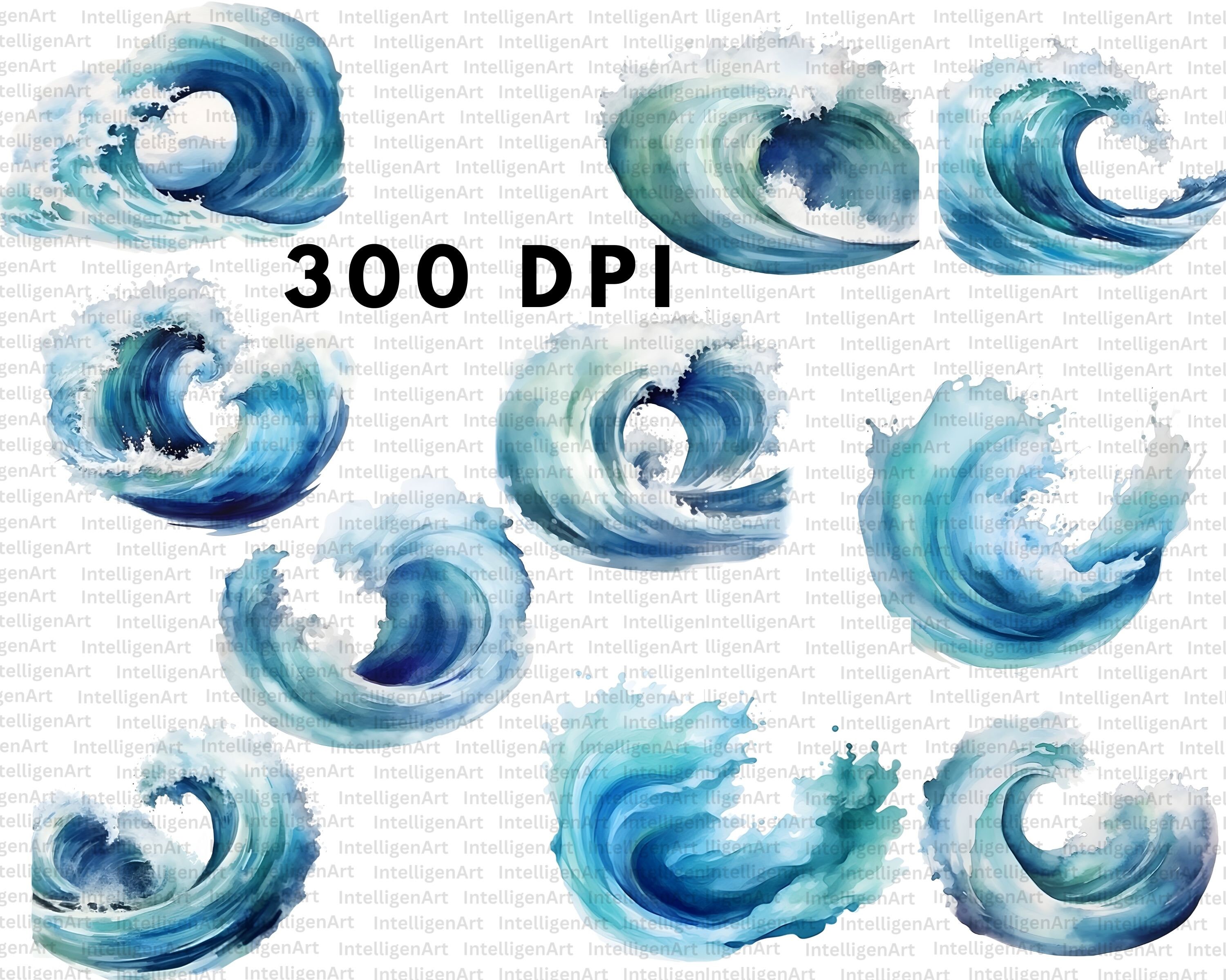 Tidal Waves Clipart Watercolor Ocean Waves Underwater - Etsy