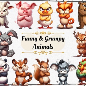 Grumpy Animals Clipart, Funny Animal Clipart, Cute Cartoon Animals ...
