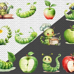 Cute Worm Watercolor Clipart, Watercolor Caterpillar Clipart, Green ...