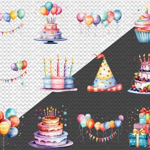Watercolor Birthday Party Clipart | Cake Present Balloons Clipart ...