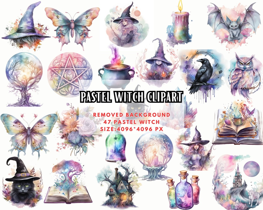 Pastel Witch Clipart - Watercolor Pastel Fantasy PNG, Witch Light ...