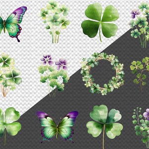 Watercolor Clover Clipart, Floral Shamrock Wreaths PNG, Green Shamrock ...
