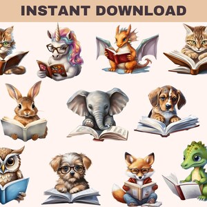 Bookworm Animals Clipart - Booklover Clipart, Book Illustrations ...