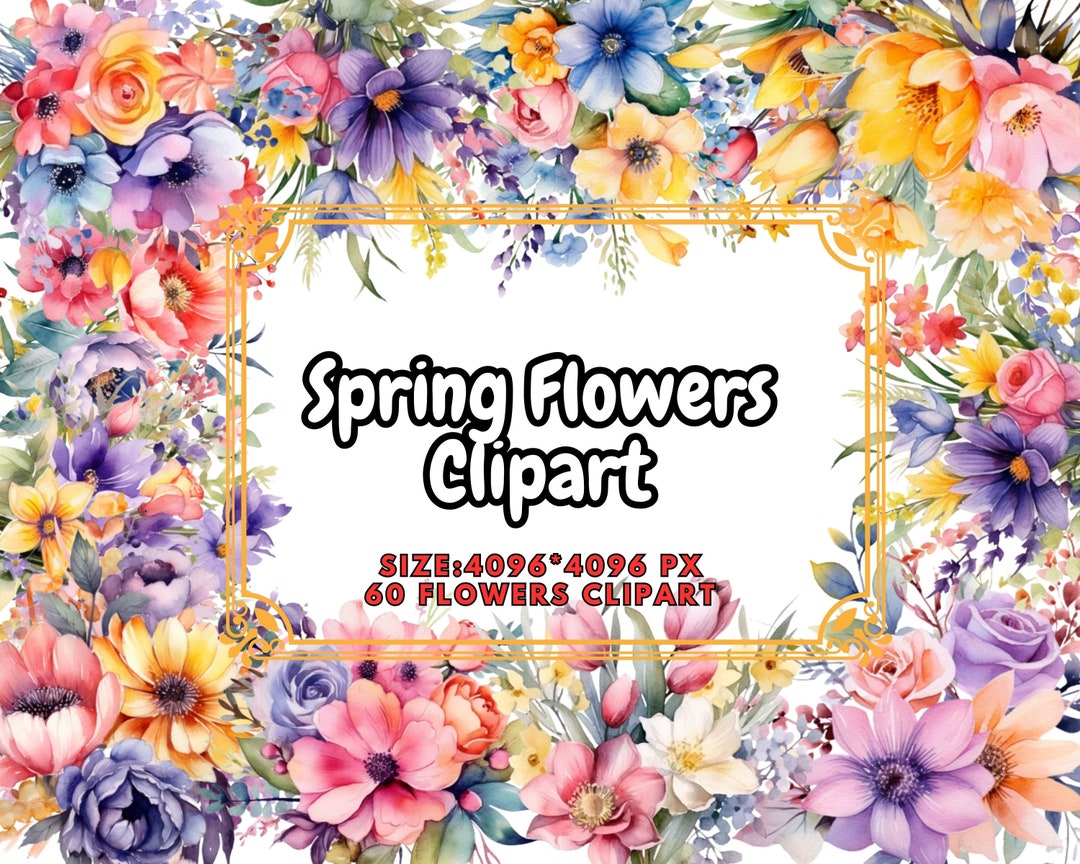 Watercolor Spring Flower Clipart - Bright and Colorful Floral Digital ...