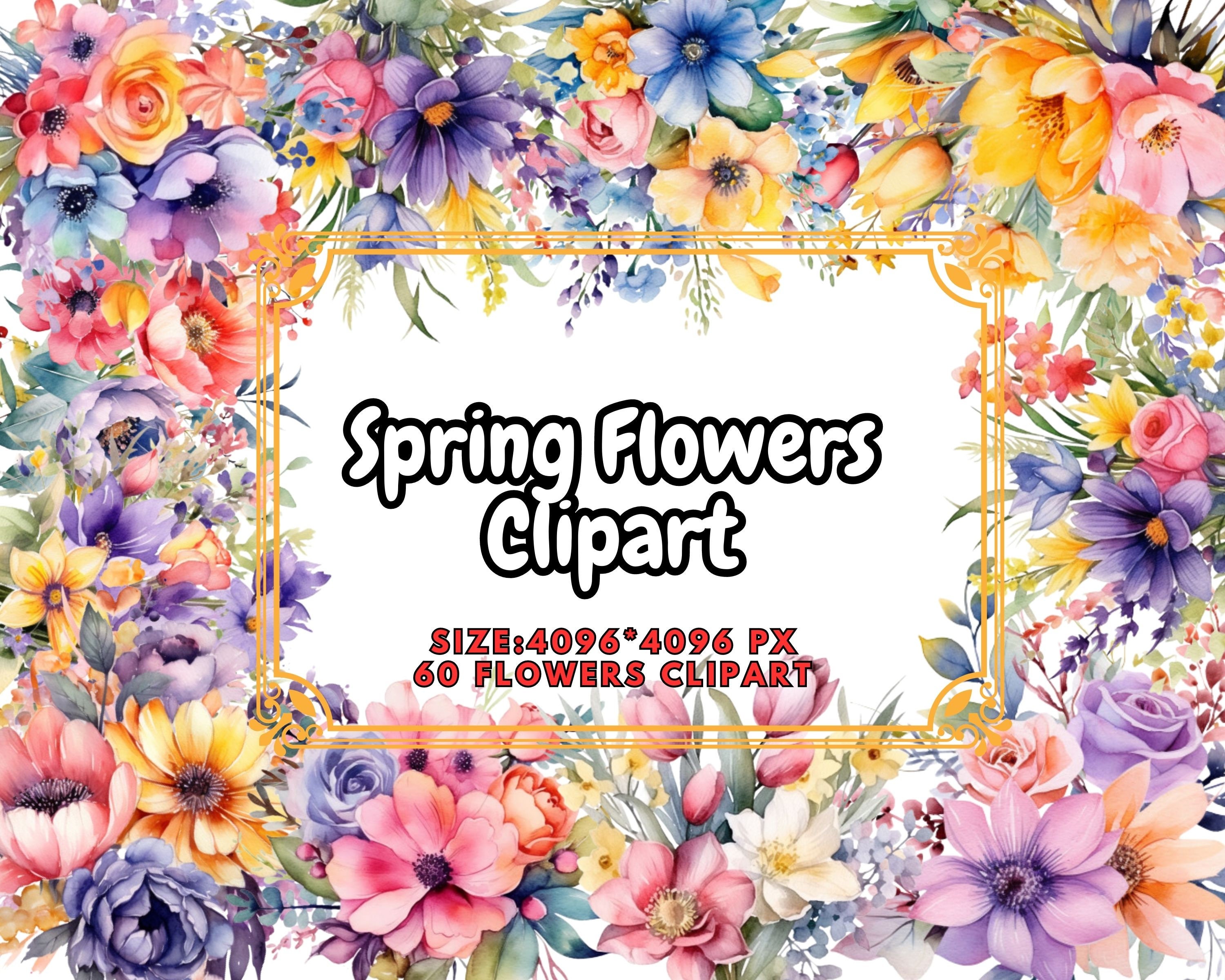 Watercolor Spring Flower Clipart Bright and Colorful Floral - Etsy