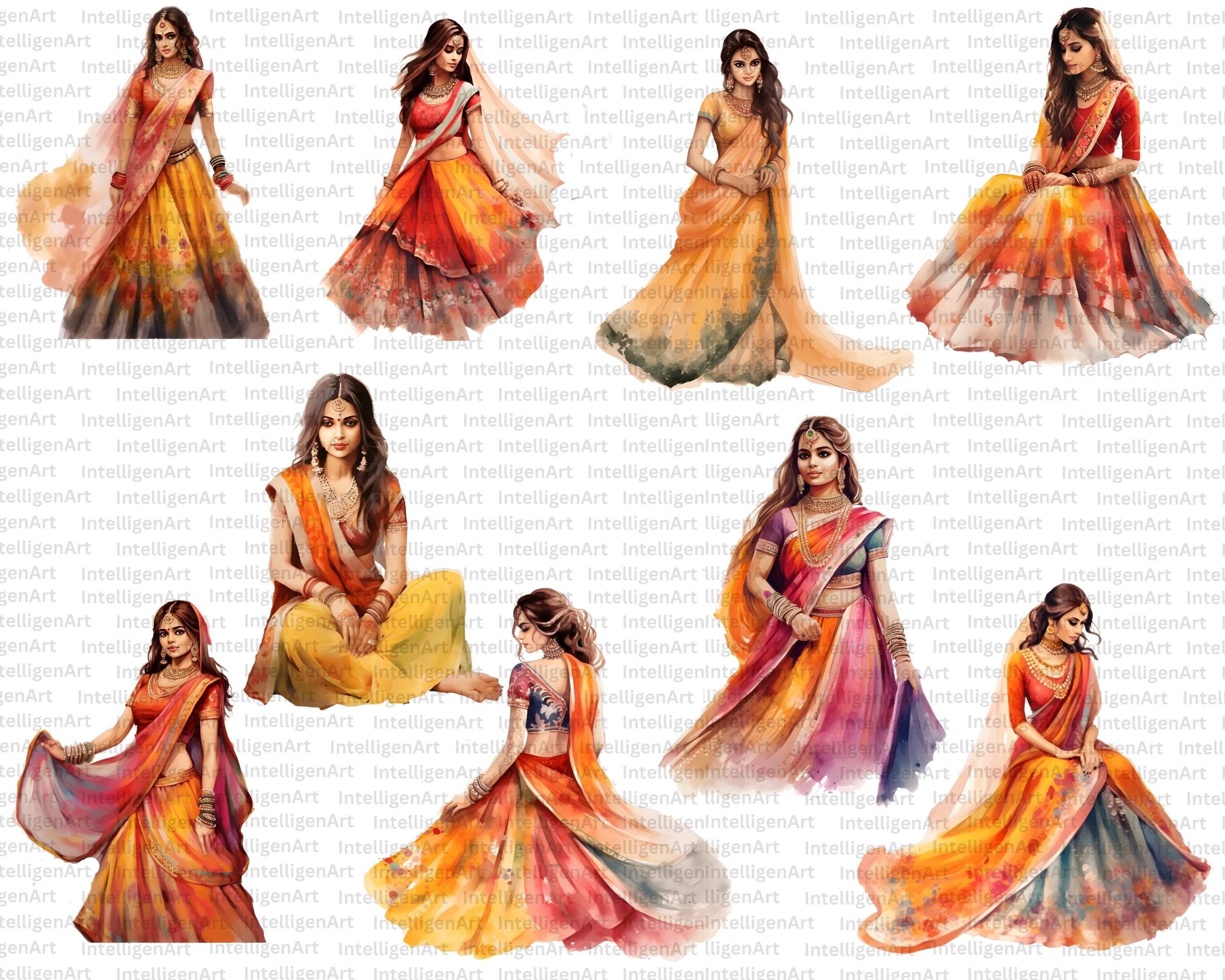 Indian Girl Clipart Fashion Women Clipart Saree Clipart - Etsy
