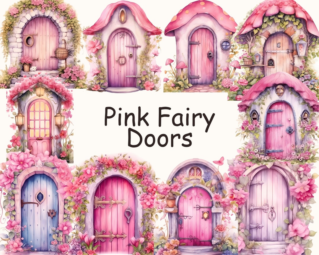 Pink Fairy Doors Clipart - Magical Door Graphics, Fantasy Illustration ...