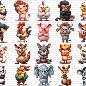 Grumpy Animals Clipart, Funny Animal Clipart, Cute Cartoon Animals ...