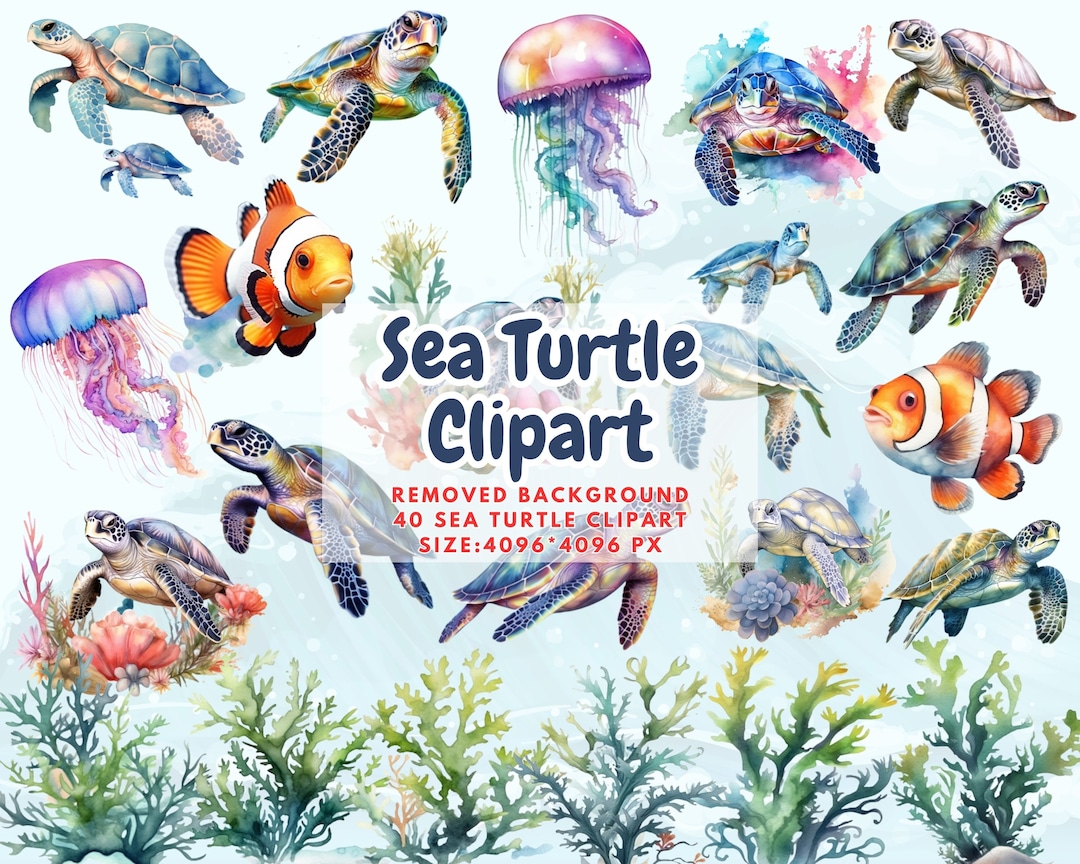 Sea Turtle Clipart - Underwater Creatures, Cute Nautical Ocean Animals ...