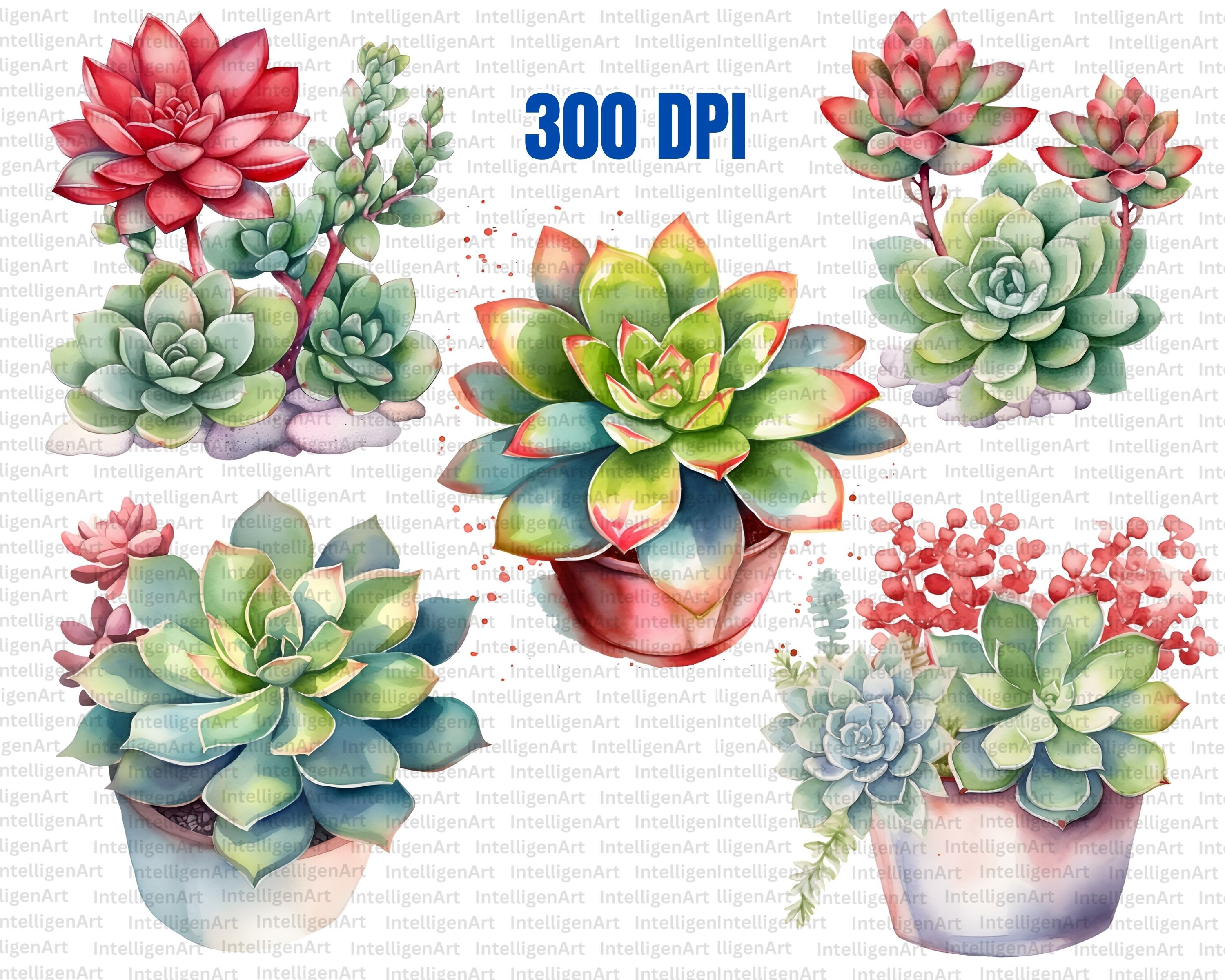 Watercolor Succulent Clipart PNG Succulent Graphics Plants - Etsy