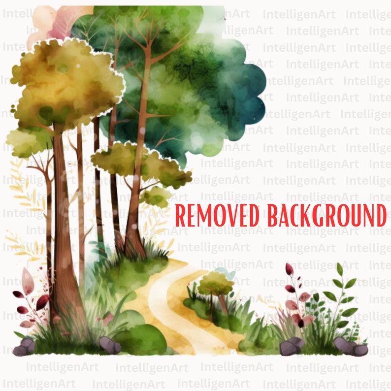 Watercolor Forest Path Clipart Woodland Trail and Trees - Etsy