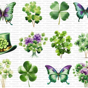 Watercolor Clover Clipart, Floral Shamrock Wreaths PNG, Green Shamrock ...